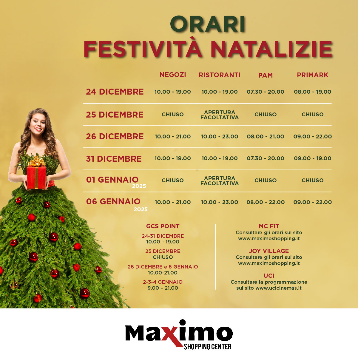 Gli orari festivi del Maximo Shopping Center - Maximo Shopping